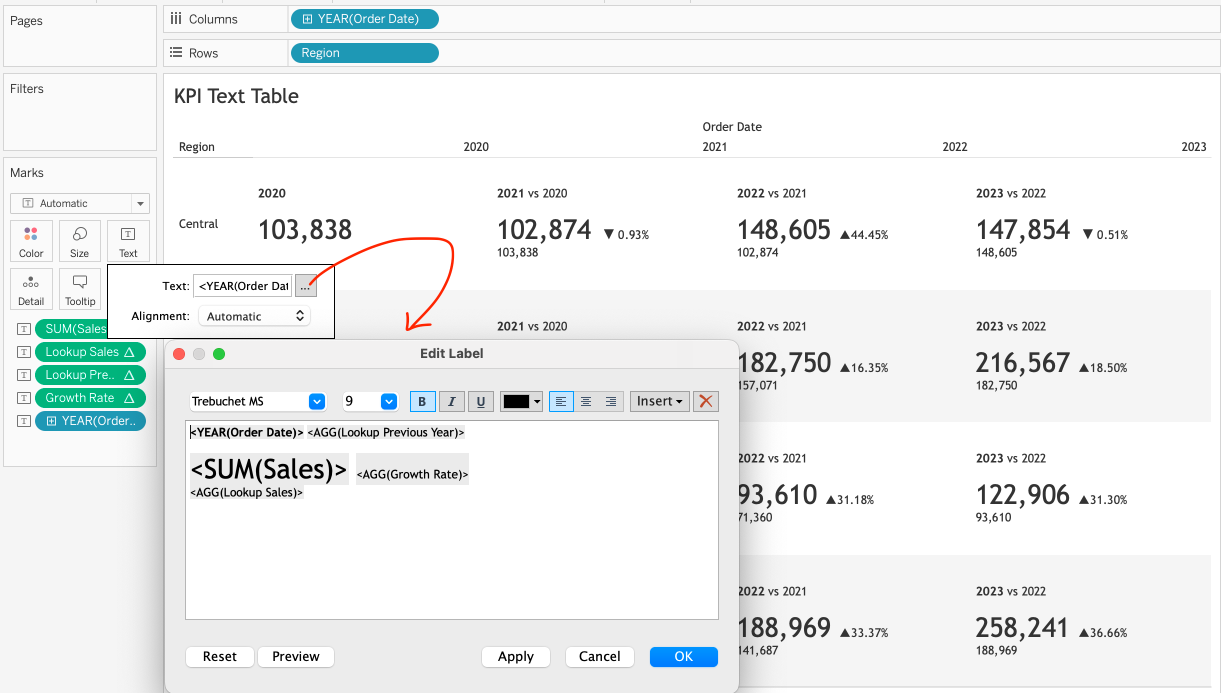 Our multiple KPI text table structure is ready! Let's take it a step ahead.